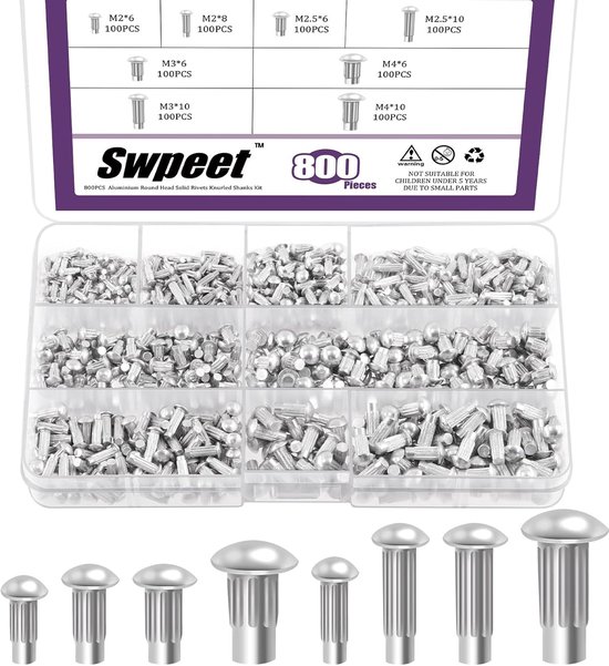 800pcs M2 M2.5 M3 M4 x 6mm 8mm 10mm Solid Aluminum Rivets Assortment ...