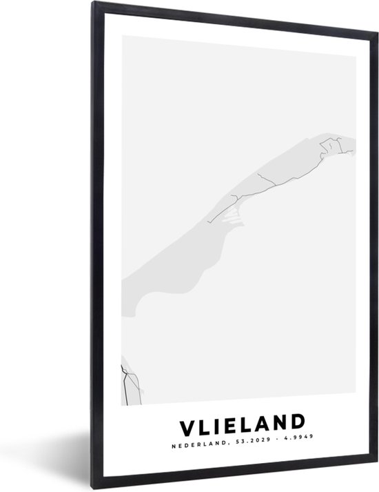 Fotolijst incl. Poster - Kaart - Eiland - Vlieland - Plattegrond - Stadskaart - 20x30... | bol