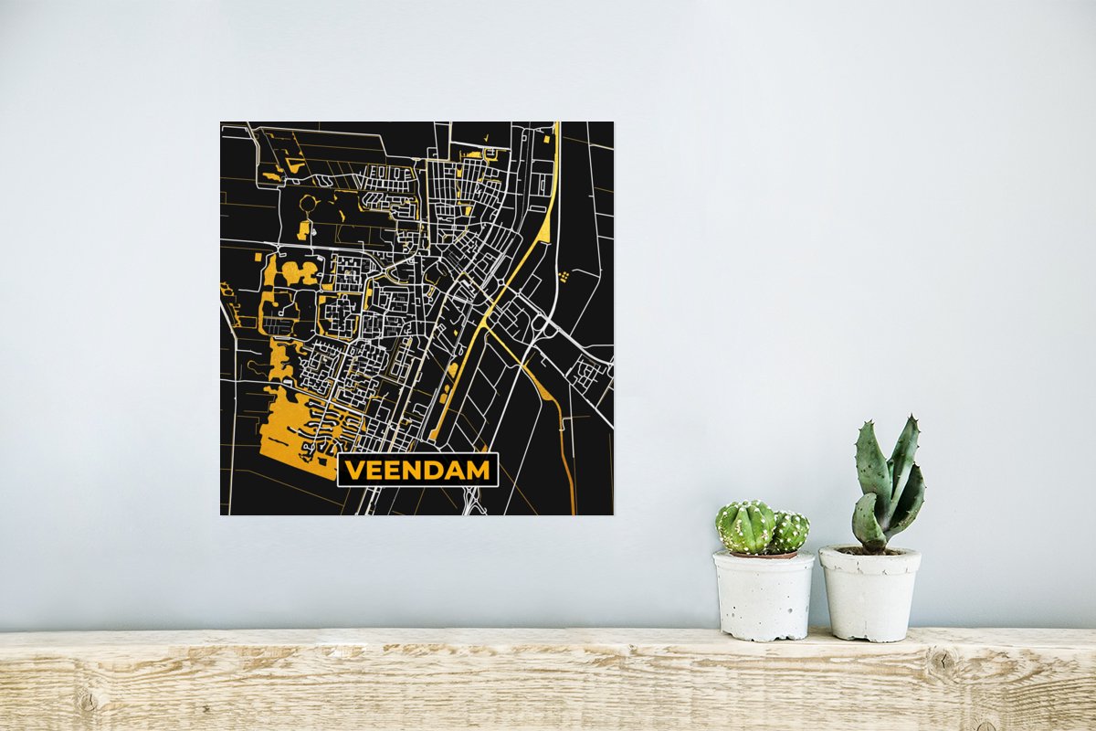 Poster Veendam - Kaart - Plattegrond - Stadskaart - Black and Gold ...