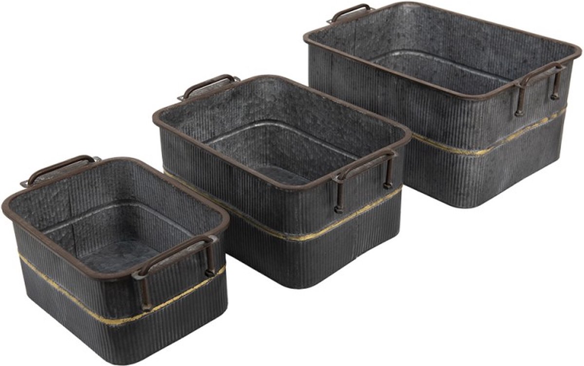 Decoratie Zinken Teil Set van 3 45*32*20 cm Grijs Ijzer Rechthoek ...