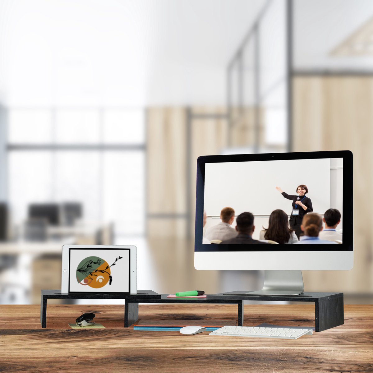 Relaxdays monitorstandaard 2 monitoren - monitorverhoger zwart ...