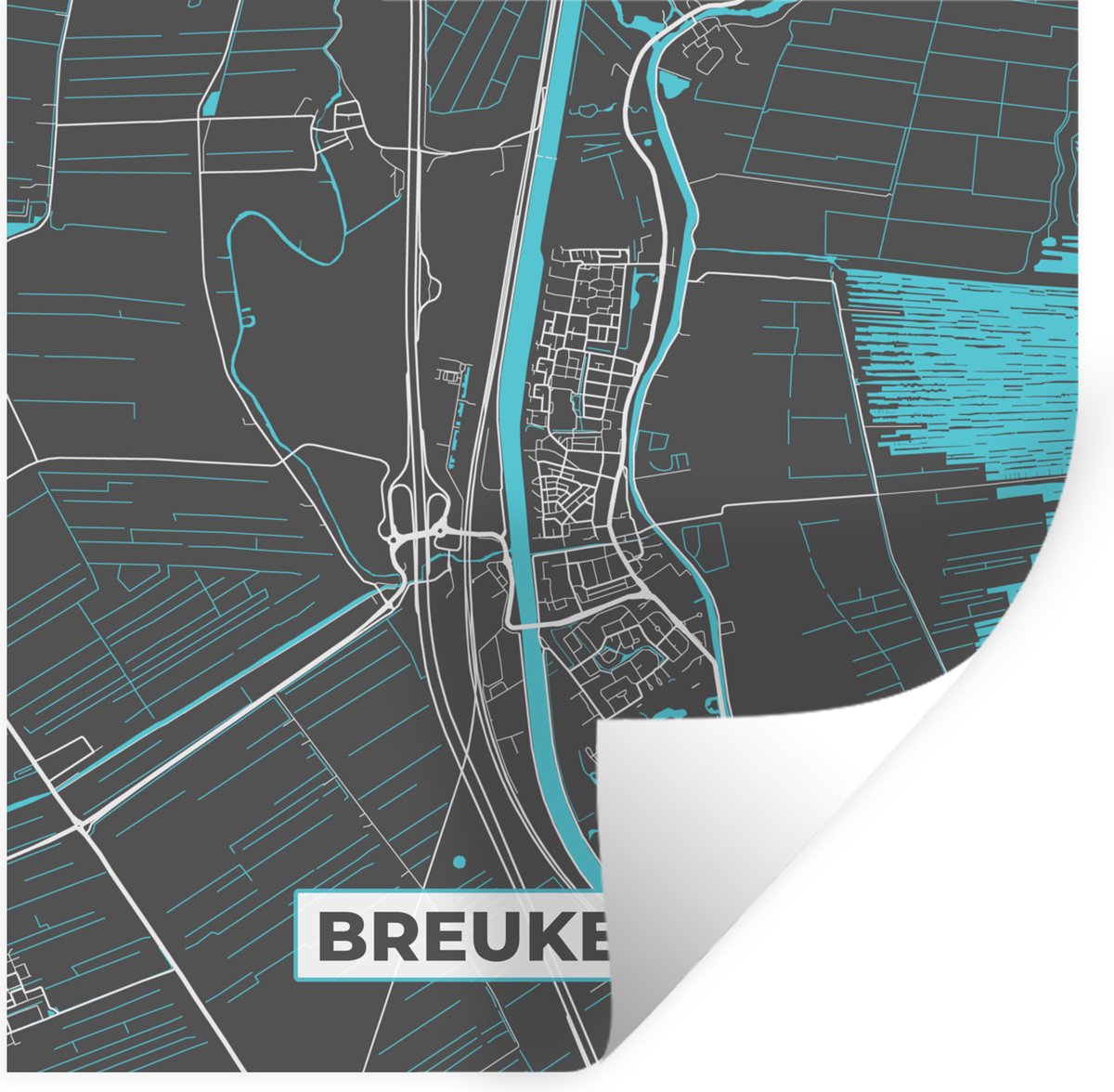 Stickers muraux - Breukelen - Blauw - Plan de la ville - Carte - Carte ...