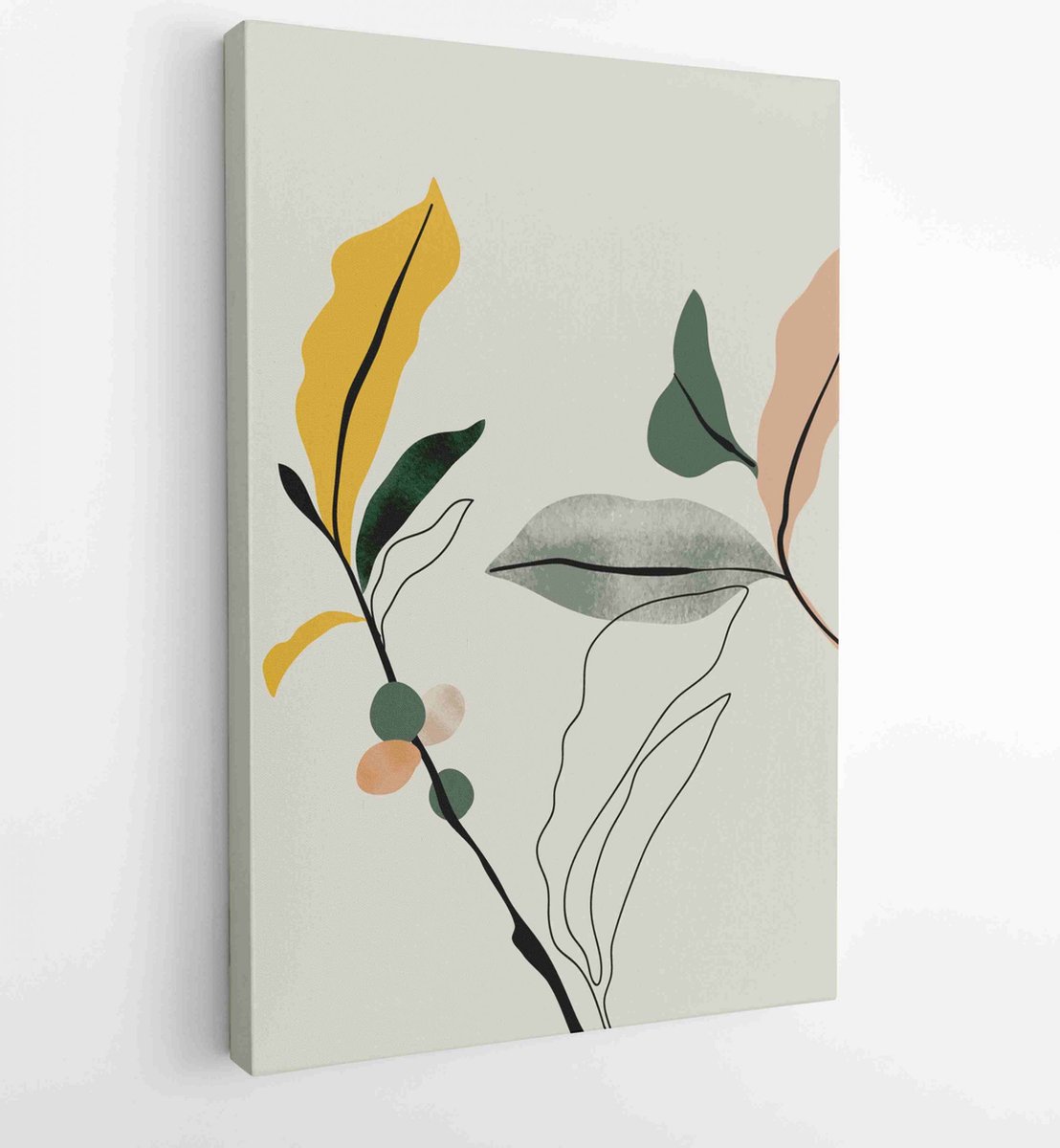 Botanische muur kunst vector set. Gouden gebladerte lijntekening met ...