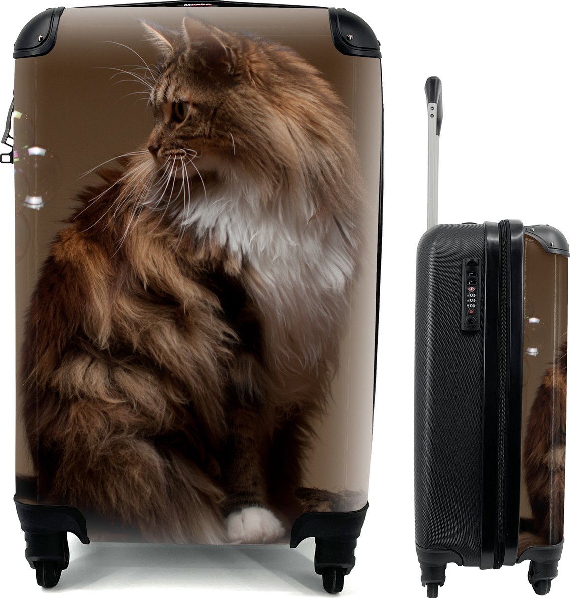 MuchoWow® Koffer - Bruine Maine Coon kat zit op een oude doos - Past ...