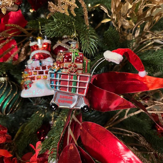 Kurt S. Adler Kerstornament - Winkelkarretje Vol Kerstcadeautjes - glas ...