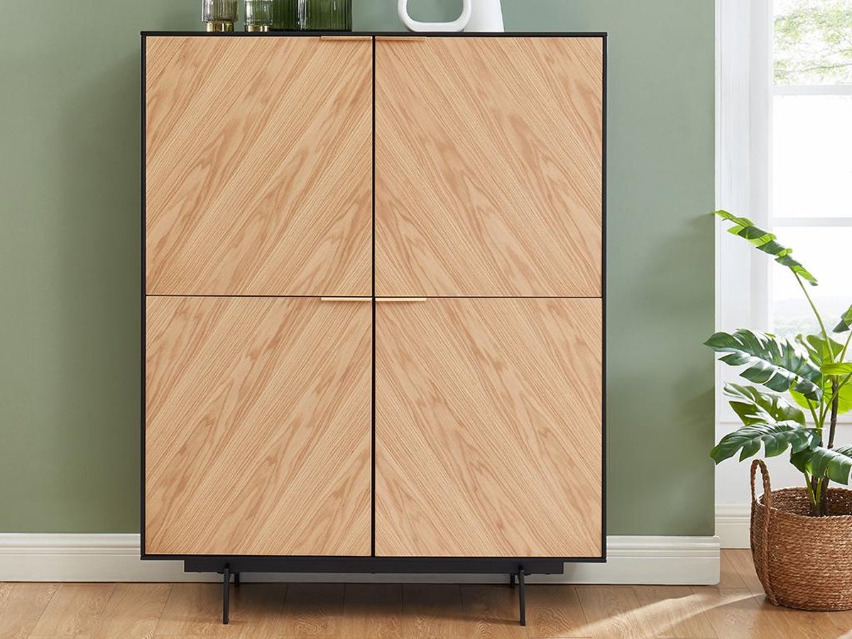 Buffetkast met 4 deuren in MDF en metaal - Kleur : Licht naturel en ...