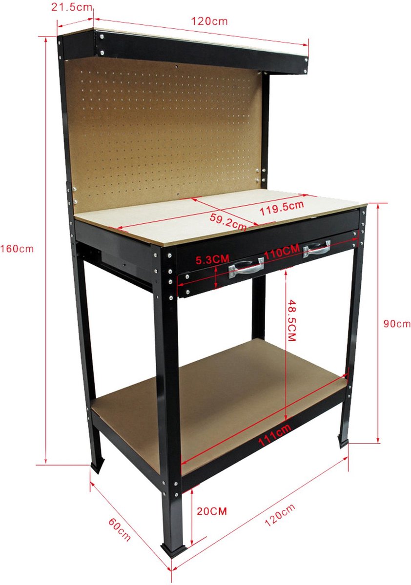 Établi Avec Un Tiroir De Rangement Pegboard Tablette Pegs ...