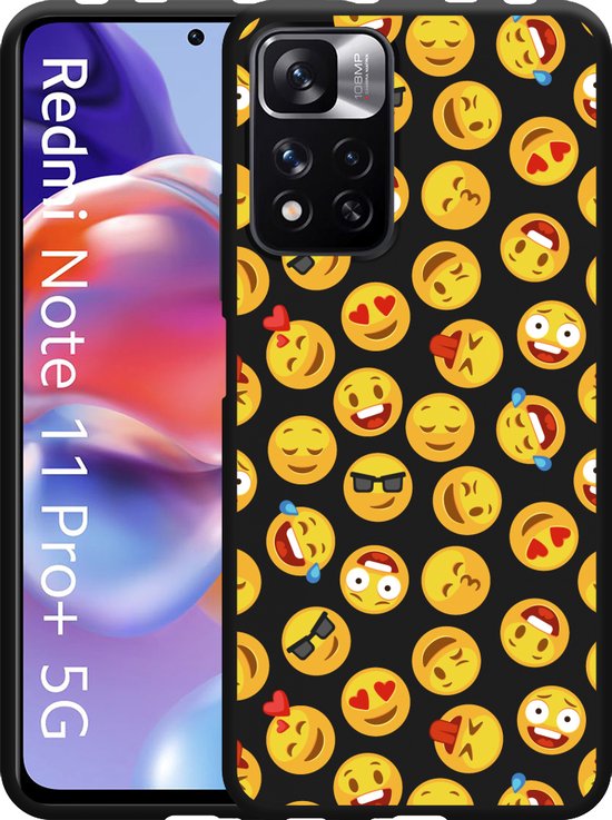 Cazy Hoesje Zwart geschikt voor Xiaomi Redmi Note 11 Pro+ - Emoji | bol