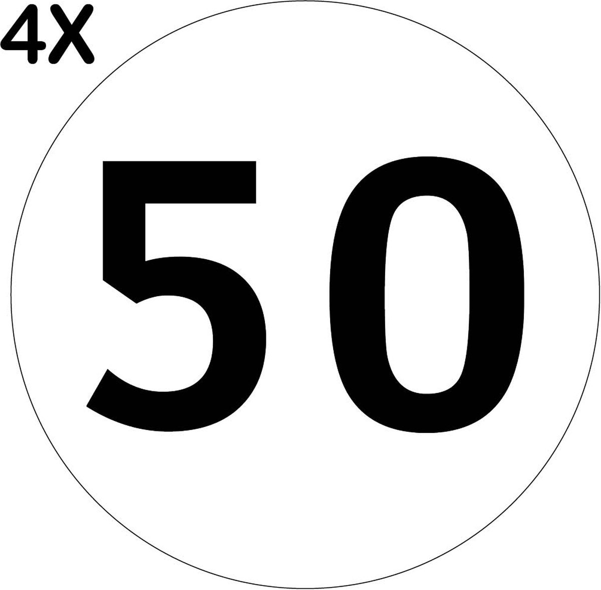 Containerstickers Huisnummer "50" - 25x25cm - Wit met Zwarte Cirkel ...