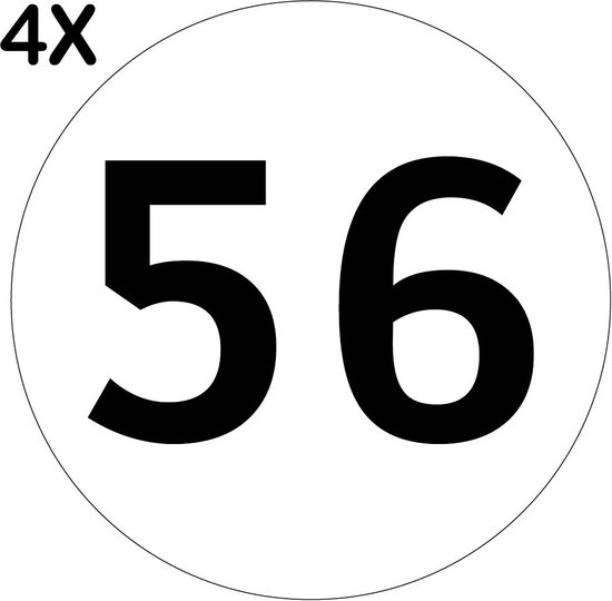 Containerstickers Huisnummer "56" - 25x25cm - Wit met Zwarte Cirkel ...