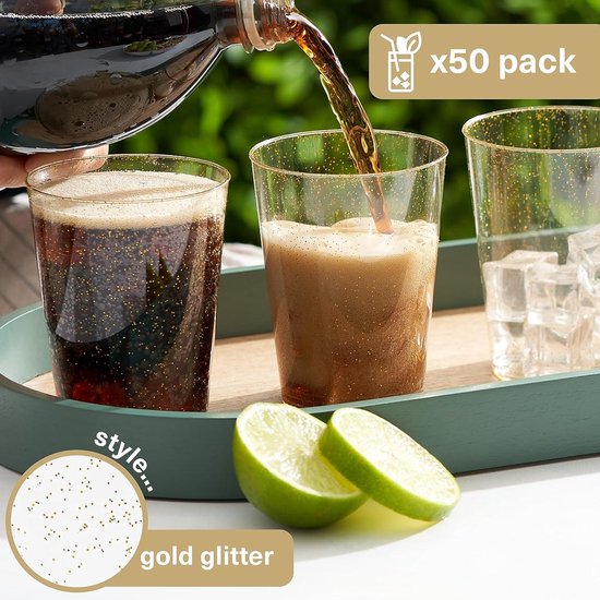 Herbruikbare 285ml Gouden Glitter Plastic Bekers - Set van 50 - Voor Verjaardagen... | bol