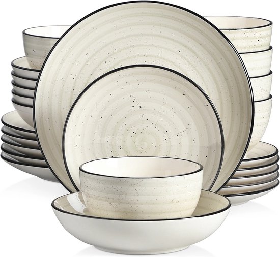 Amalee - Servies set - 24 delig - Spiraal patroon - Gebroken wit met ...