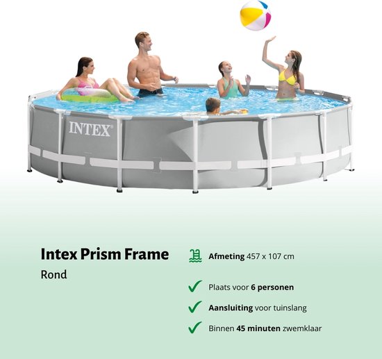 Intex Rond Prism Frame Zwembad - 457 x 107 cm - Grijs - Inclusief Pomp ...