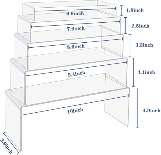 2 Sets Clear Acryl Display Stand - 5 maten Risers Showcase Plank Stand voor Sieraden... | bol