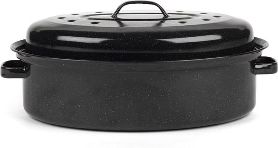 36 cm Black Vitreous Enamel Romano Self Basting Roasting Tin Oven ...