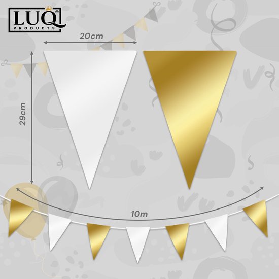 LUQ – Luxe Metallic Wit Goud Slingers – Vlaggenlijn 10 Meter ...