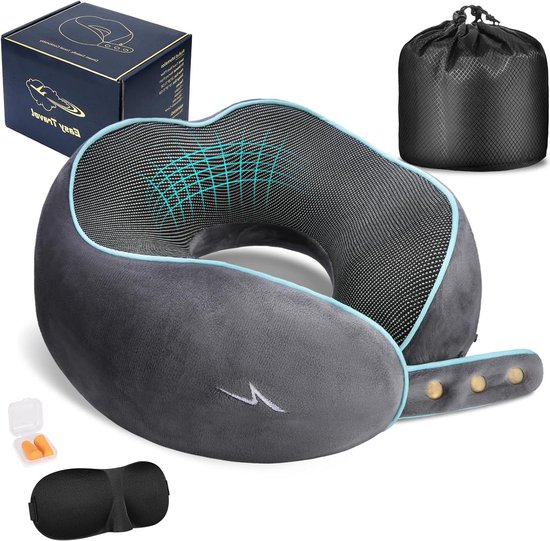 Verstelbaar reiskussen traagschuim ergonomisch ontworpen - comfortabel nekkussen voor... | bol