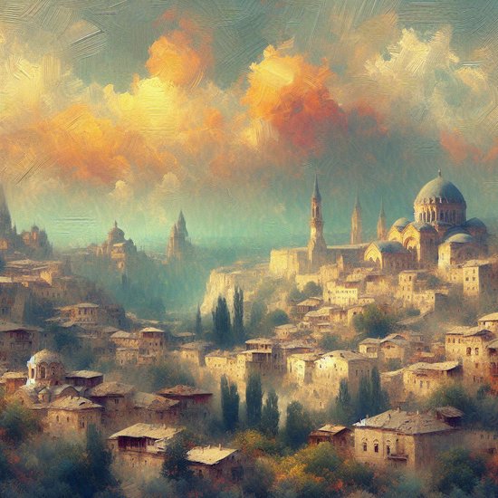 Olieverf landschap schilderij | Prachtig vergezicht geschilderd in levendige kleuren... | bol