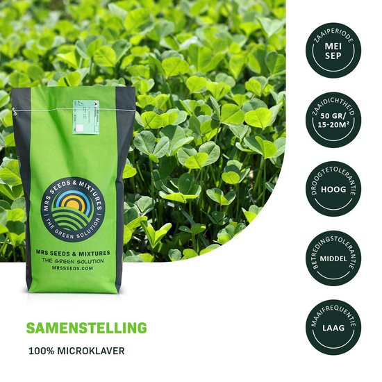 MRS Seeds & Mixtures Microklaver - Gazonklaver - Jaarrond groen gazon ...