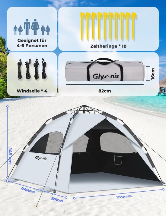 LifeStages® Up Strandtent Automatische strandtent UV-bescherming 50 ...