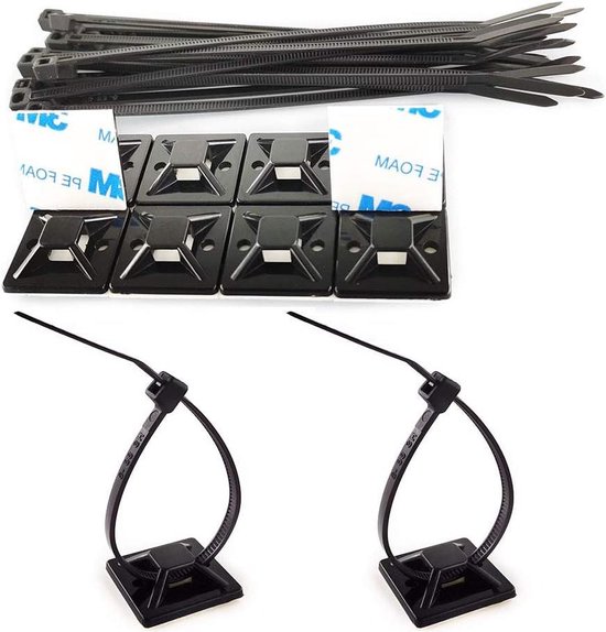 Nylon kabelbinders uv-bestendig en kabelhouders 100 stuks - 25 x 25 mm ...