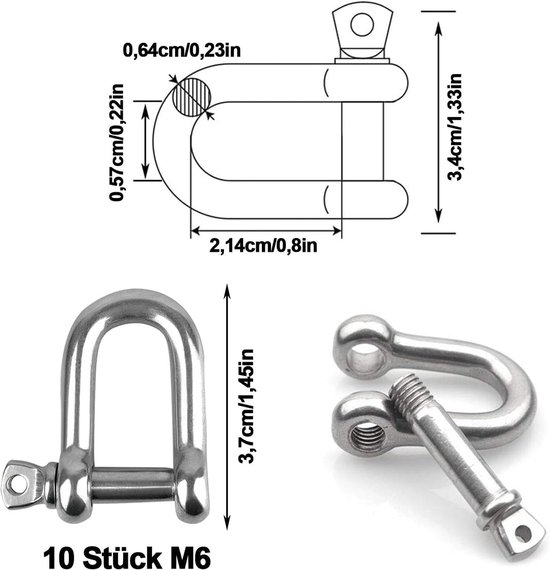 D-shape Clasp - 10 Pieces M6 D Brackets - 304 Stainless Steel D-Ring ...