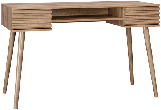 sweeek - Bureau met houteffect, 2 lades, madere, 1 kastje, geribbelde ...