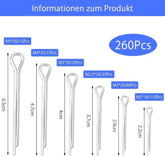 Allecto plus - Assortiment splinten 260 stuks inclusief veerpennen en ...