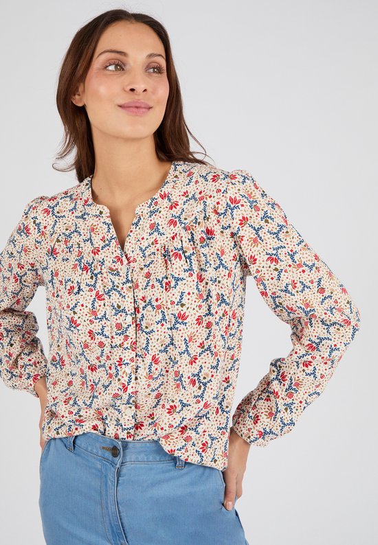 Damart - Overhemdblouse met print van zuivere viscose - Dames - Beige - 52 | bol