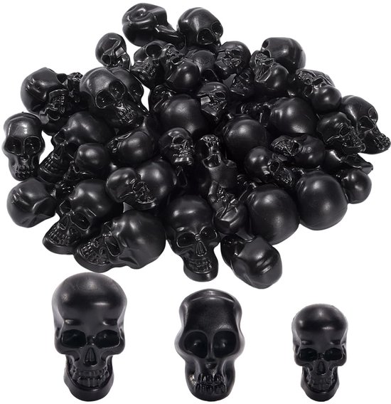 50 Stuks Mini Plastic Skull Figurines - Zwart - 3 Maten voor Halloween ...