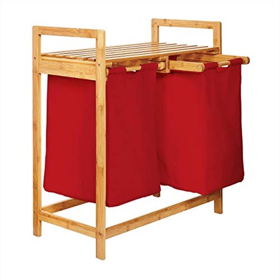Bamboe Wasmand met 2 Uittrekbare Waszakken - 73 cm Hoog, 64 cm Breed ...