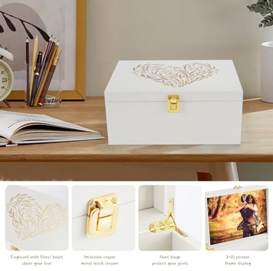 Decoratieve Houten Opbergdoos met Scharnierdeksels en Fotolijst ...