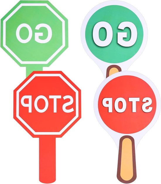 Allecto plus - 4 stuks Stop and Go-Bord met Handvat, Rood en Lichtgroen ...