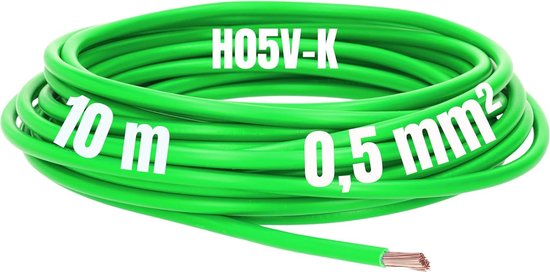 Kalitec 10 meter H05V-K 0,5 mm² groene bedradingskabel I kernkabel ...