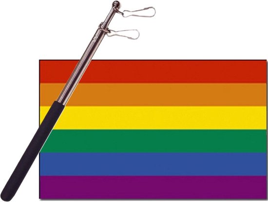 Thema vlag Pride/regenboog - 90 x 150 cm - met compacte draagbare telescoop... | bol