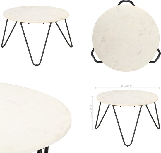 vidaXL Salontafel 65x65x42 cm echt steen met marmeren textuur wit ...
