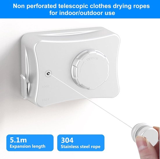 Pull-out Clothesline 5.1m Retractable Extendable Wall Mounted Laundry ...
