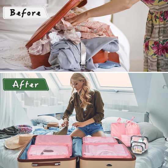 Reiskoffer-organizer - bagage-organizer - 8-delig - roze | bol