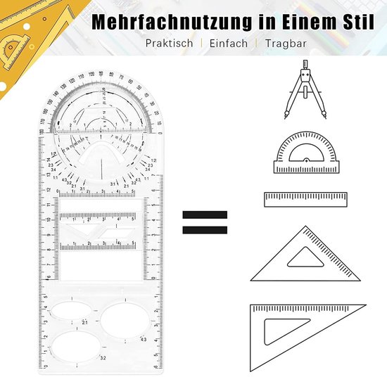Allecto Plus – set van 4 geometrische linialen en sjablonen voor meten ...
