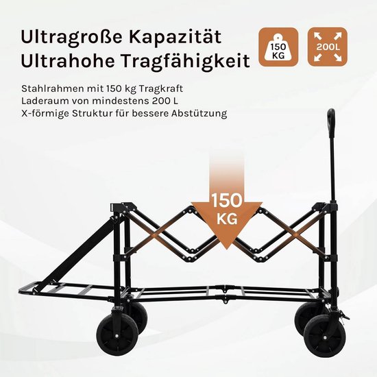 WARRAICH-Opvouwbare Handkar met Achterdeur - 200L, Terreinwielen met ...