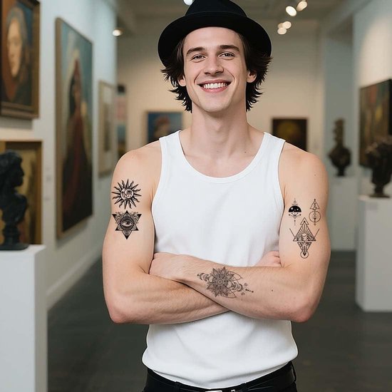 Allecto Plus - Vellen met 3D zwarte valse tatoeages voor gezicht, hals en arm -... | bol