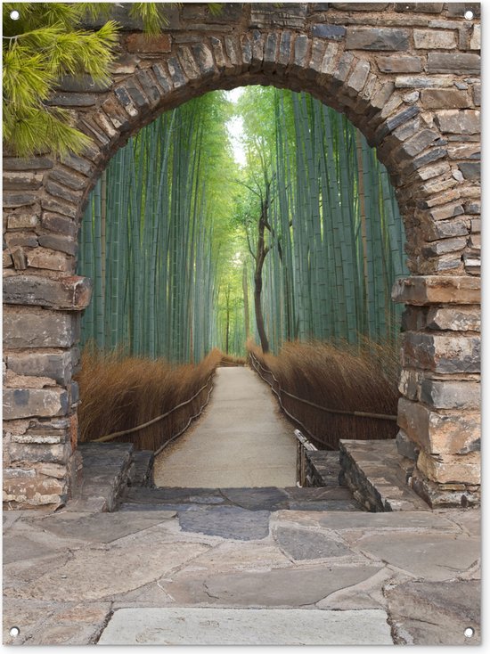 Tuinposter doorkijk - Bamboe - Bos - Pad - Japan - Poort - Tuinbanner ...
