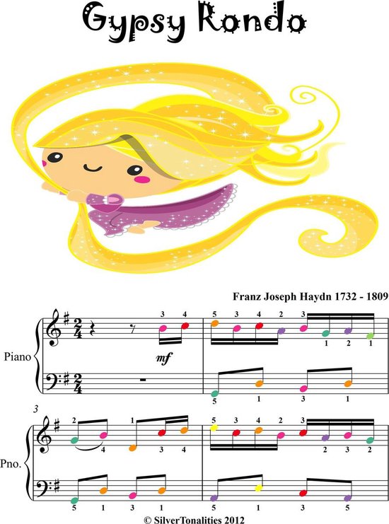 Gypsy Rondo Easy Piano Sheet Music with Colored Notes (ebook), Franz ...