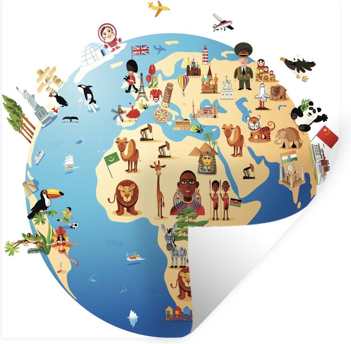 Sticker Muursticker Cartoon map World - illustration cartoon d'une ...