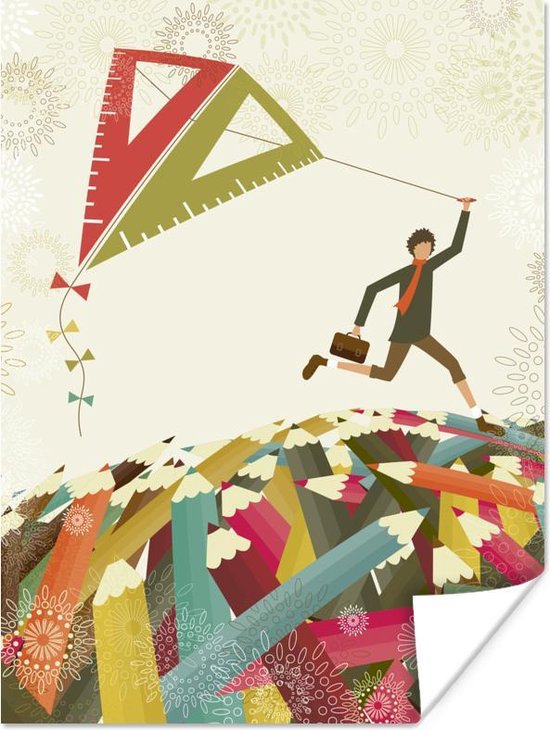 Illustration pour enfants d'un écolier avec un poster cerf-volant ...