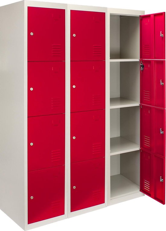 3 x Lockerkast Metaal - Rood - Vierdeurs - Per unit: 38cm(b)x45cm(d ...
