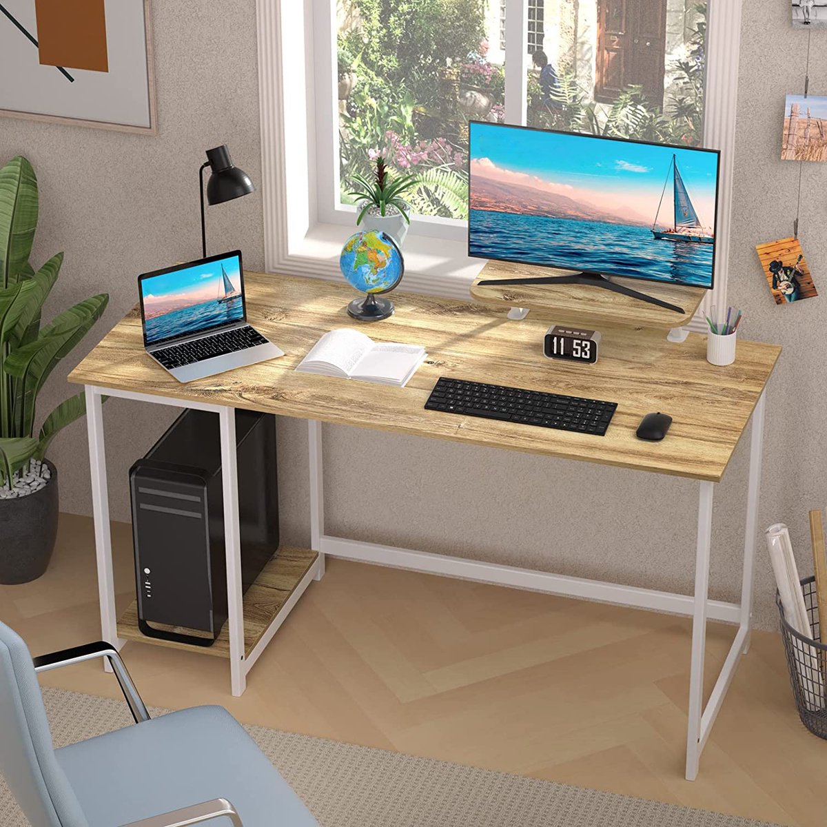 Computerbureau voor thuisgebruik met plank voor monitor en omkeerbare ...