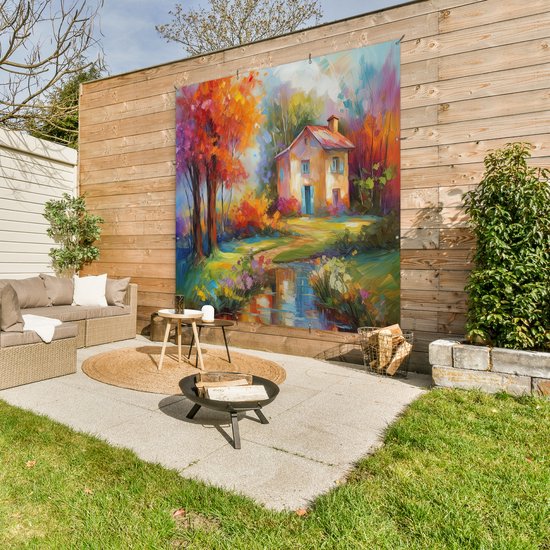 Tuin poster Landschap - Kleurrijk - Olieverf - Kunst - 200x200 cm ...