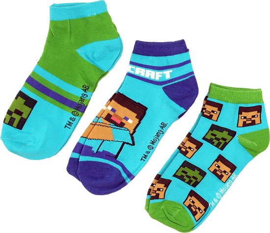 Minecraft Steve & Creeper 3 Pack Zomer Sokken - Officiële Merchandise ...