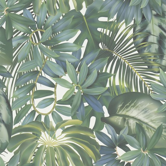 BLADEREN BEHANG | Jungle Botanisch - groen wit blauw - A.S. Création ...